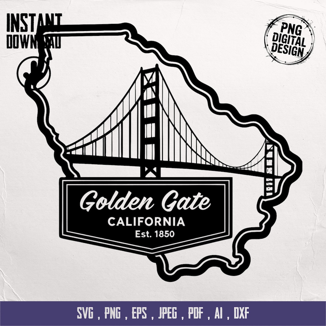 Golden Gate Bridge SVG: California Silhouette Cut File, Clipart - Etsy