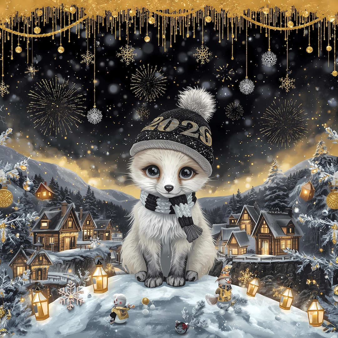 Winter Cutie Fox Sticker 2026, Cute Winter Animal Sticker, Cozy Fox Illustration, New Year Fox ...