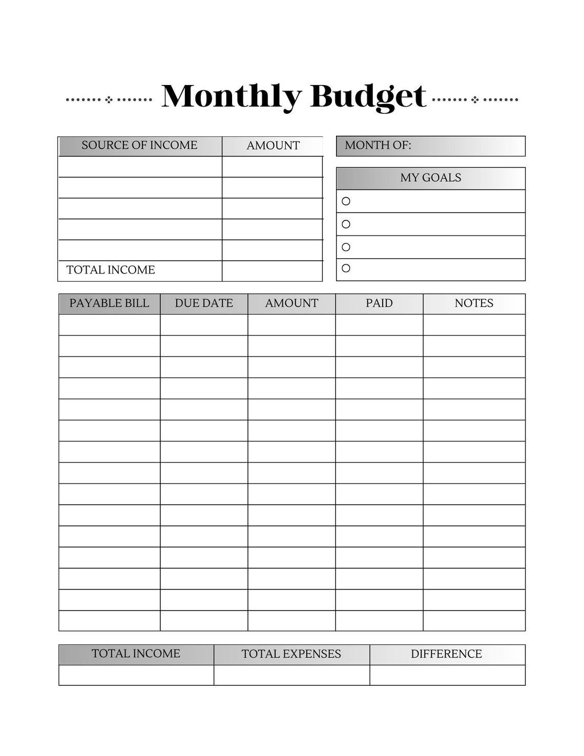 Simple Monthly Budget Template, Monthly Financial Planner, Printable ...
