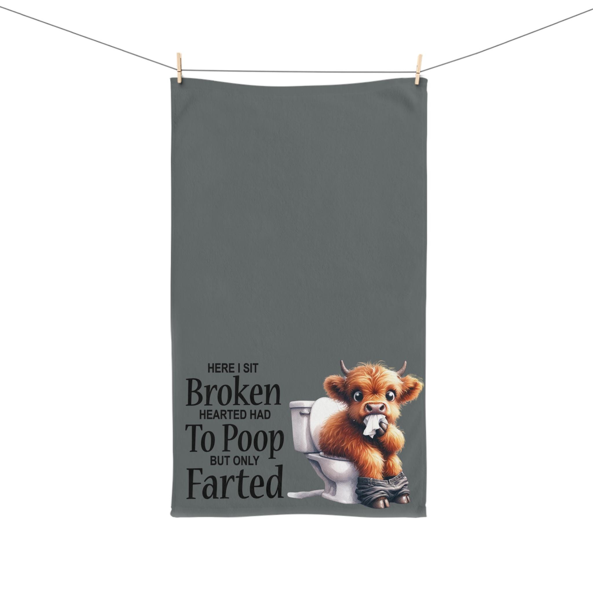 Highland Cow Hand Towel - Bathroom Humor Towel, Cute Gift for Poop ...