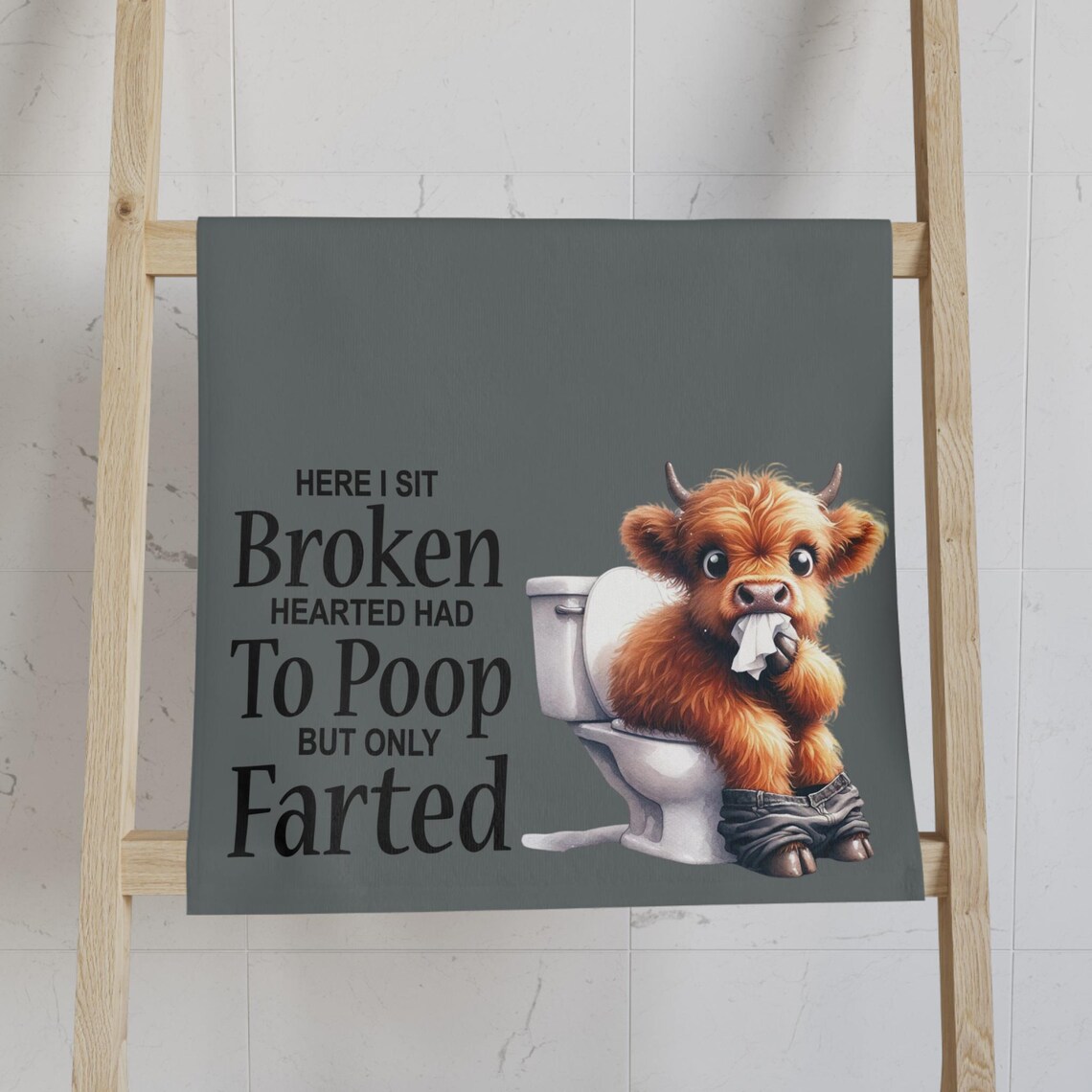 Highland Cow Hand Towel - Bathroom Humor Towel, Cute Gift for Poop ...