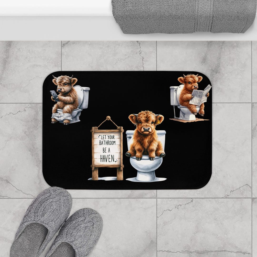 Highland Cow Bathroom Mat, Farm-themed Bathroom Mat, Cute Cow Decor ...