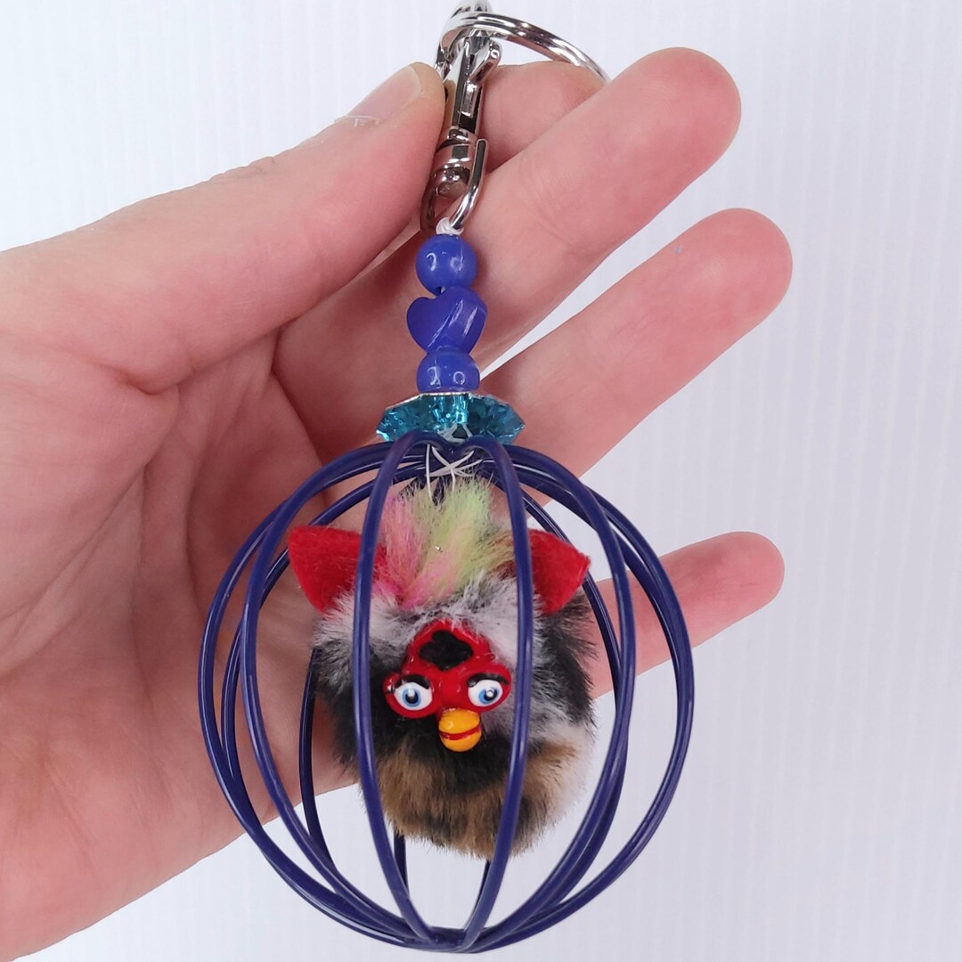 Handmade Mini Furby in Cage Plush Soft Toy Keyring Keychain Bag Charm ...
