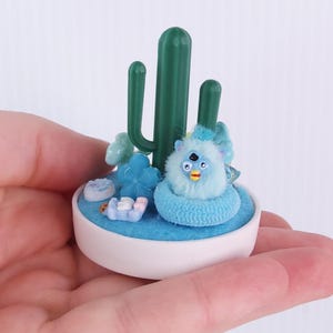 Tiny Micro Furb Habitat Terrarium Dome Toy Ornament Blue Miniature Mini ...