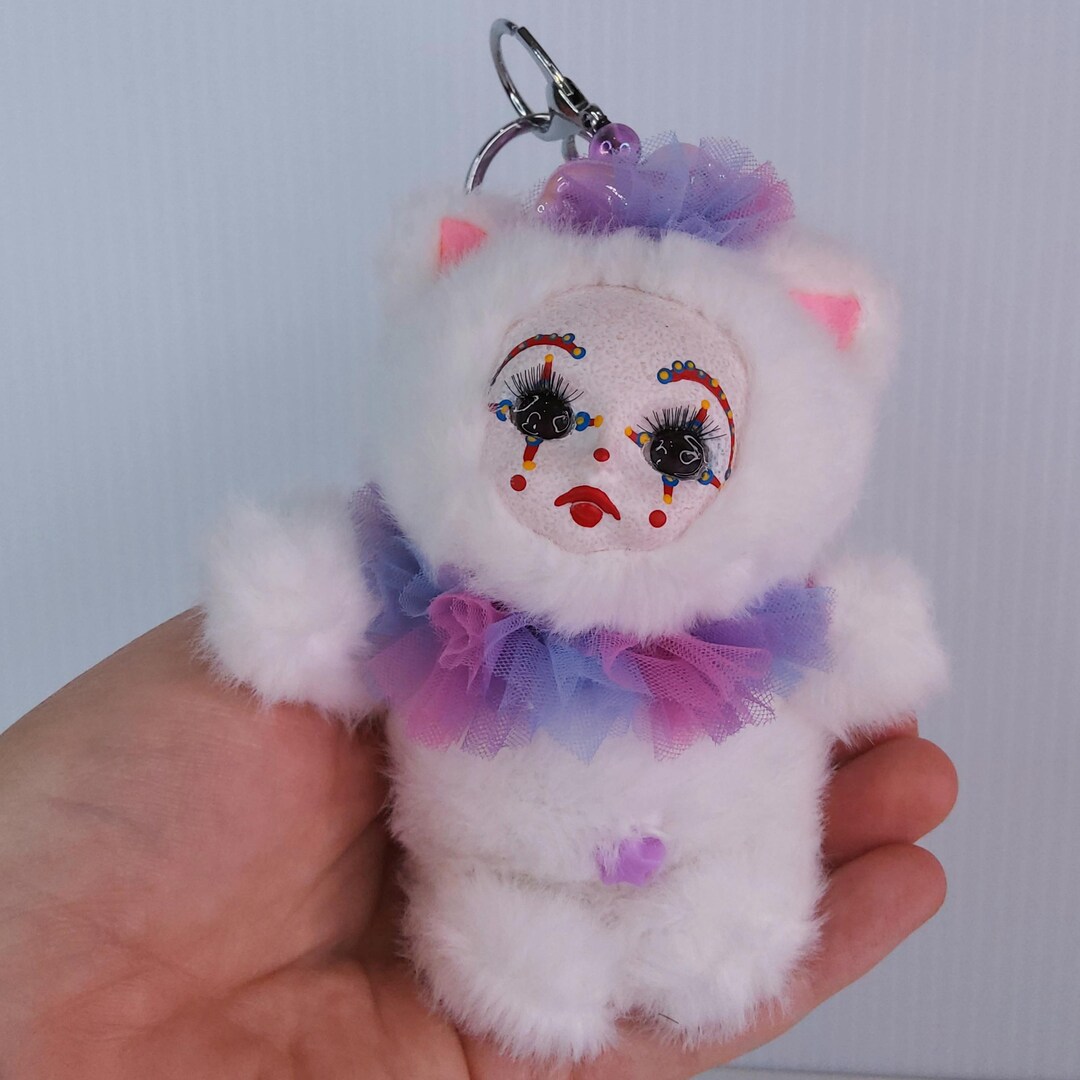 Baby Clown Cat Doll Keyring Keychain Bag Charm White Handmade in ...