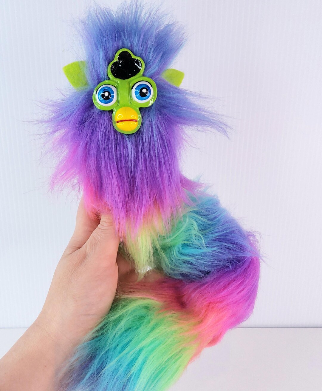 Furb Worm Bendy Toy Long Oddbody Green Face Rainbow Handmade in ...