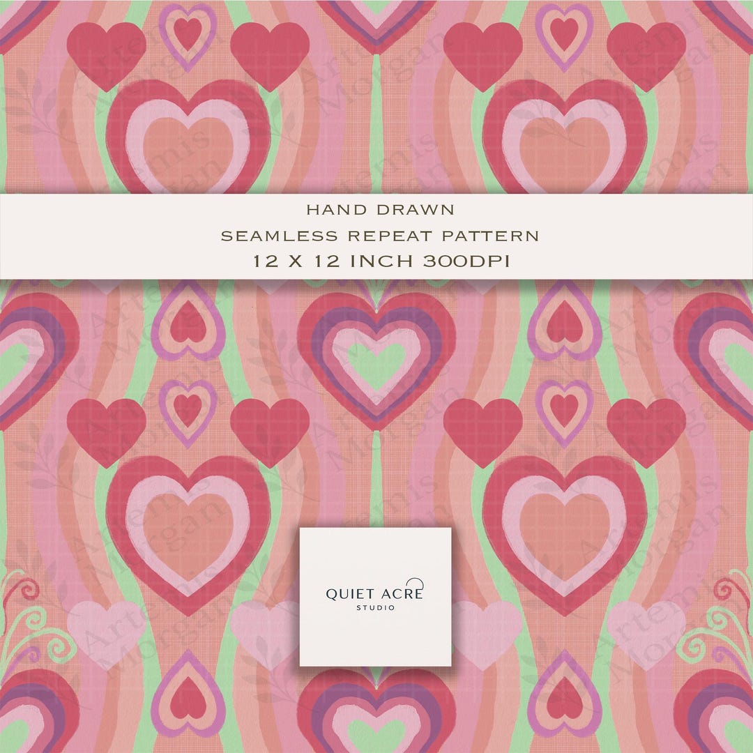 Cottagecore Heart Pattern PNG Tile, Shabby Chic Valentine (digital ...