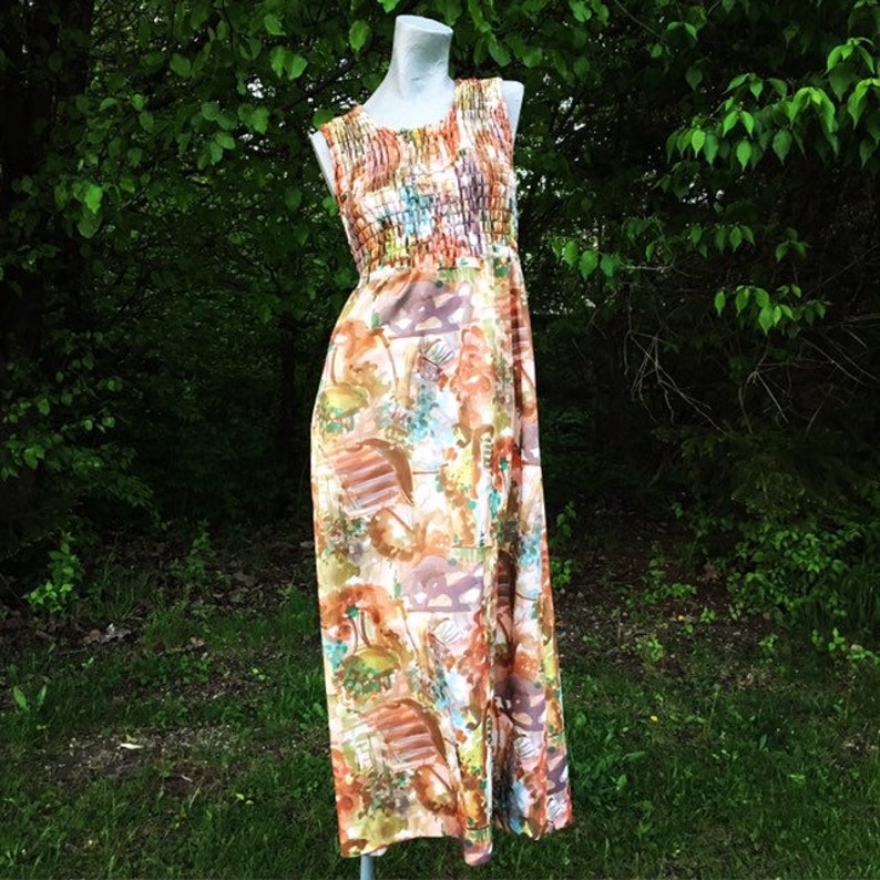 Vintage 60s Atomic Print Maxi Dress in Blue Orange Green - Etsy