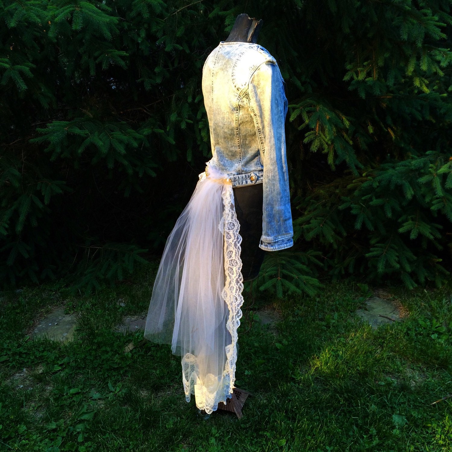 Altered Denim Jacket With Cascading Veil Small Medium Wedding - Etsy