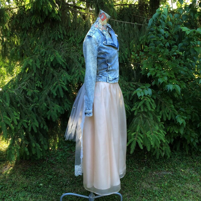 Altered Denim Jacket With Cascading Veil Small Medium Wedding - Etsy