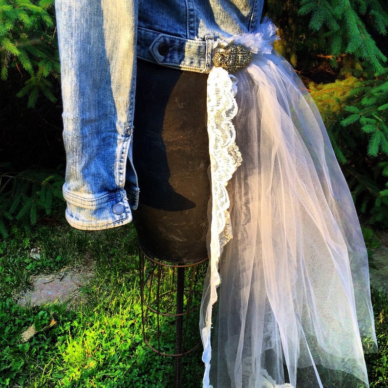 Altered Denim Jacket With Cascading Veil Small Medium Wedding - Etsy