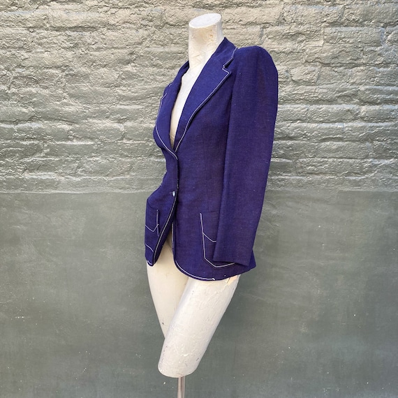 Vintage 70s Sporty Blue Blazer with White Stitching … - Gem