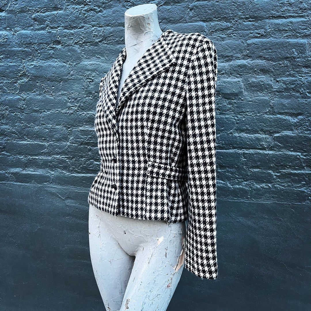 Vintage 80s Black and White Check Fitted Waist Jacket Small Medium - Etsy