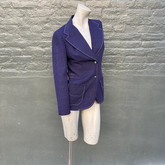 Vintage 70s Sporty Blue Blazer with White Stitching … - Gem