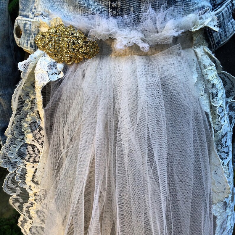 Altered Denim Jacket With Cascading Veil Small Medium Wedding - Etsy