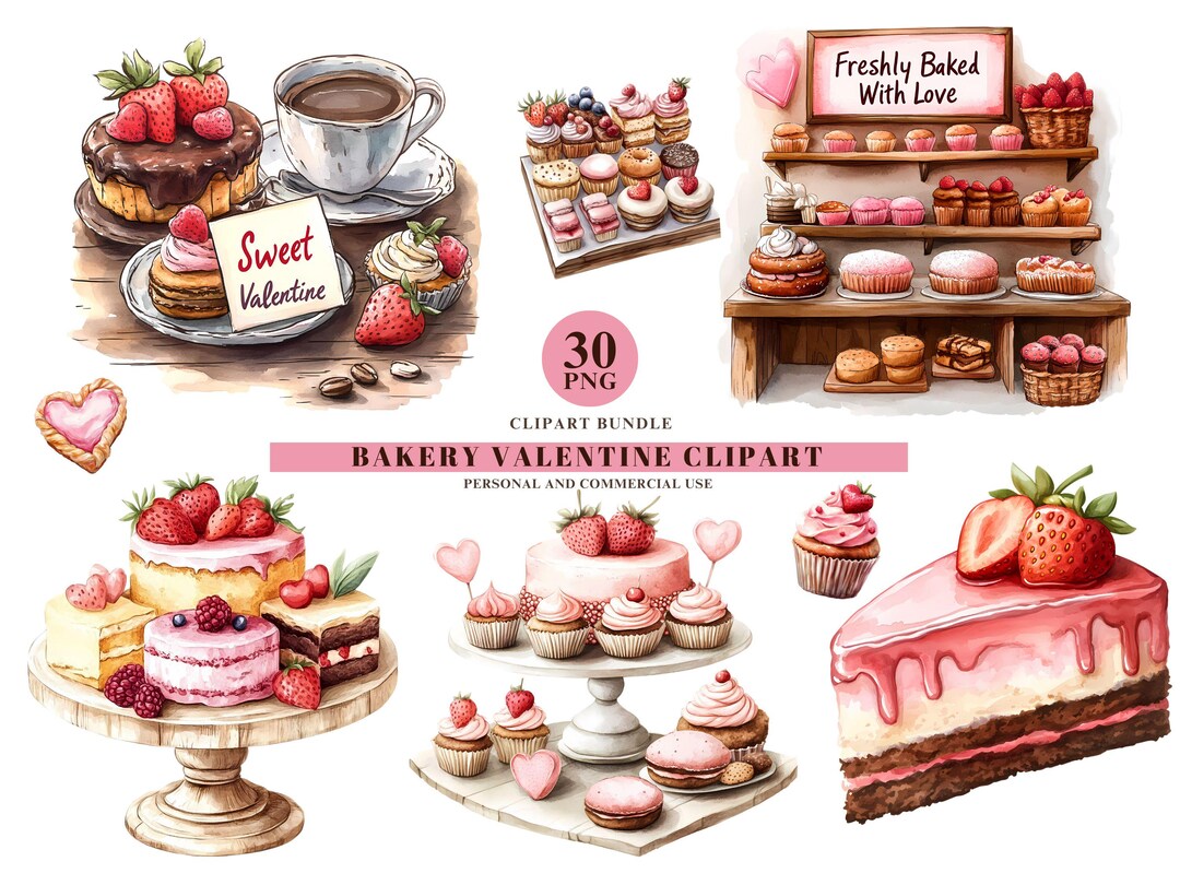Valentine Bakery Clipart Set, Cakes, Cookies PNG (digital Download) - Etsy