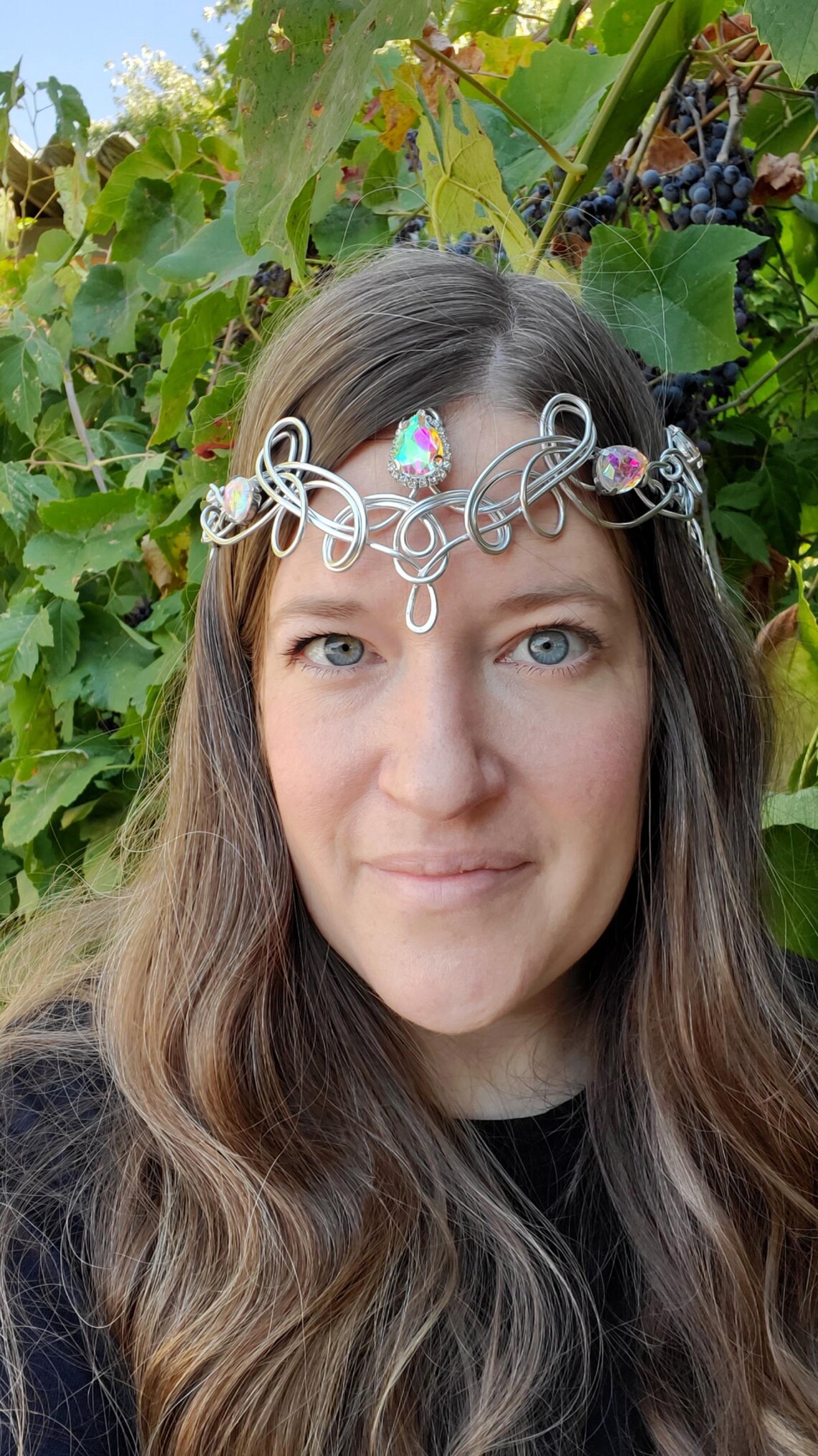 Silver WIRE WRAPPED Elven CROWN Tiara Coronet Iridescent Gemstones ...