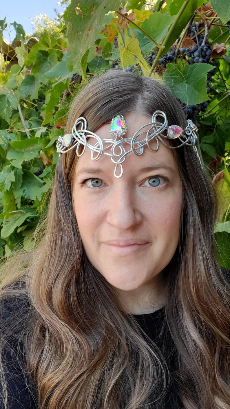 Silver WIRE WRAPPED Elven CROWN Tiara Coronet Iridescent Gemstones ...