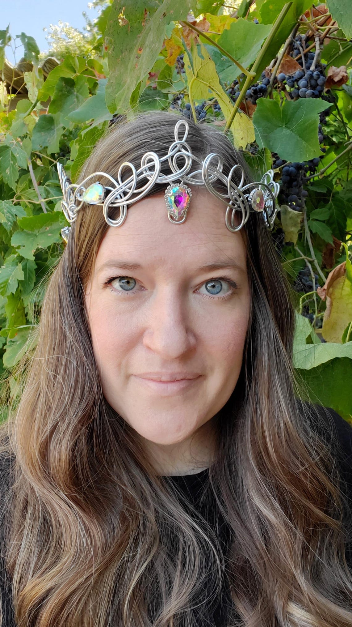 Silver WIRE WRAPPED Elven CROWN Tiara Coronet Iridescent Gemstones ...