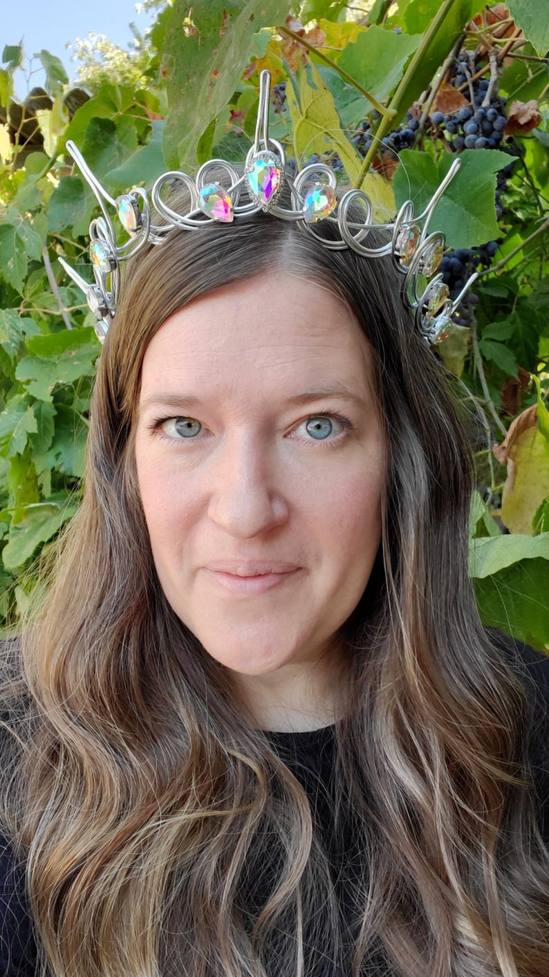 Silver WIRE WRAPPED Elven CROWN Tiara Coronet Iridescent Gemstones ...
