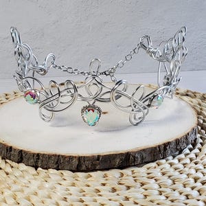 Silver WIRE WRAPPED Elven CROWN Tiara Coronet Iridescent Gemstones ...