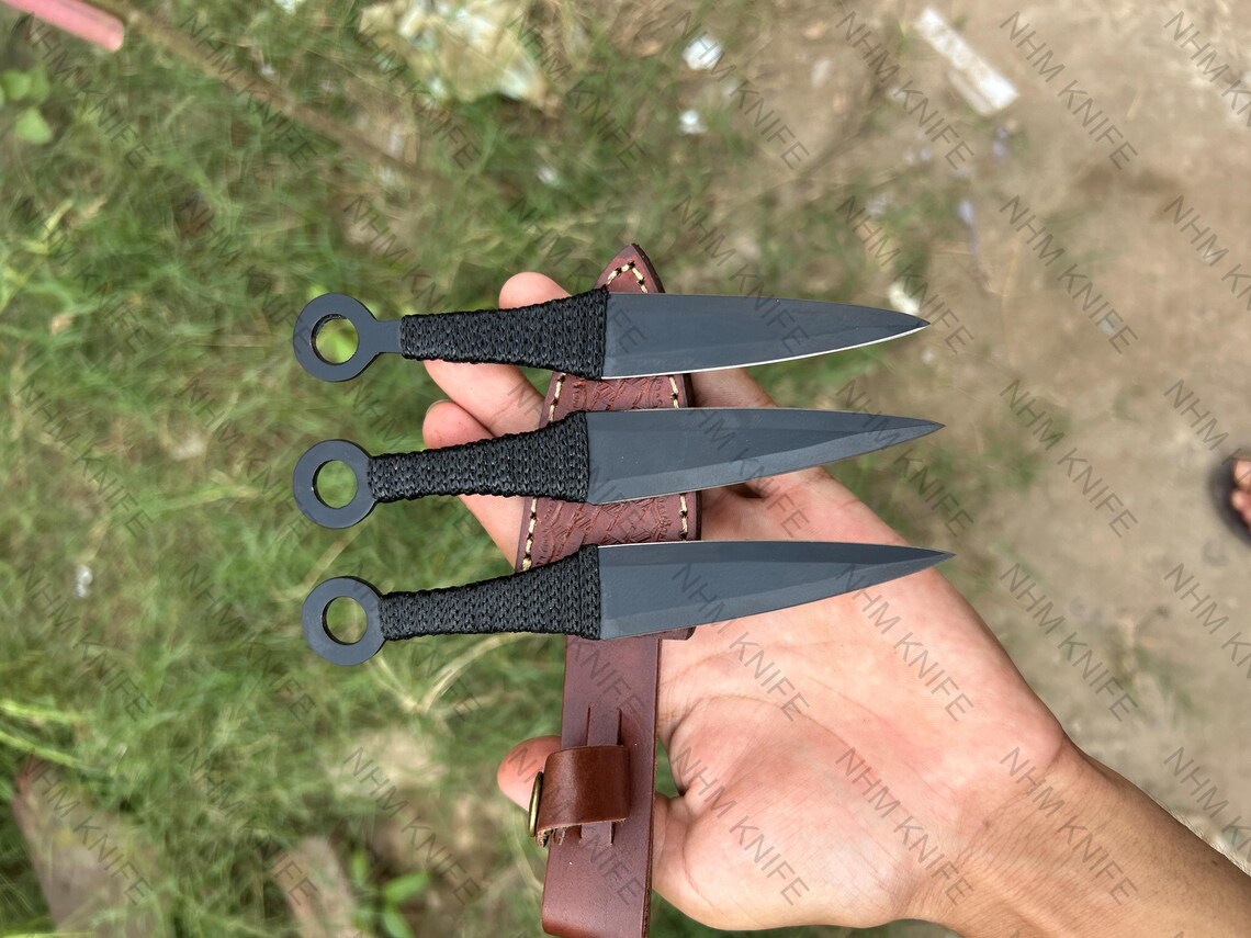 Set of 3 Hand Forged Throwing Knife Camping Tools Hunting Tool Kunai ...