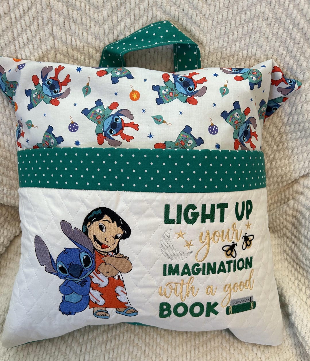 Personalized Lilo and Stitch Reading Pillow: Embroidered Book Pocket - Etsy