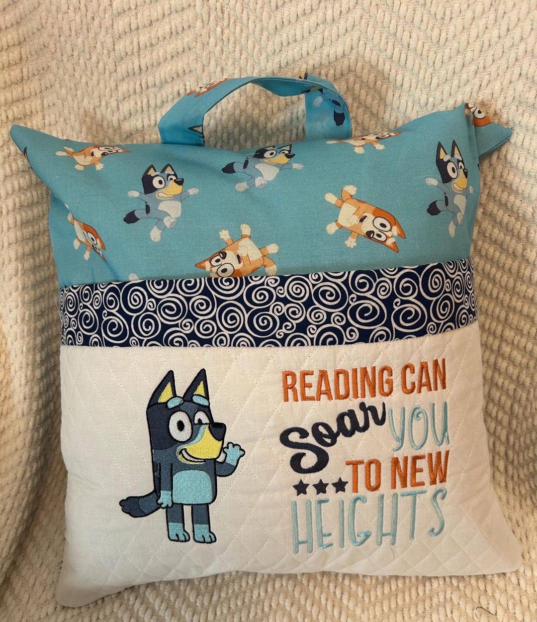 Personalized Bluey Reading Pillow With Embroidered Book Pocket ...