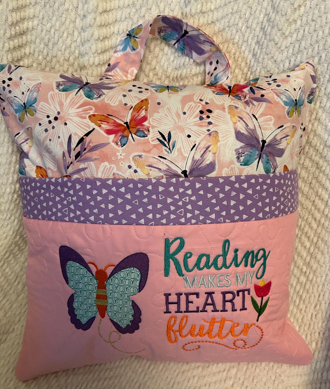 Personalized Butterfly Reading Pillow With Embroidered Book Pocket ...