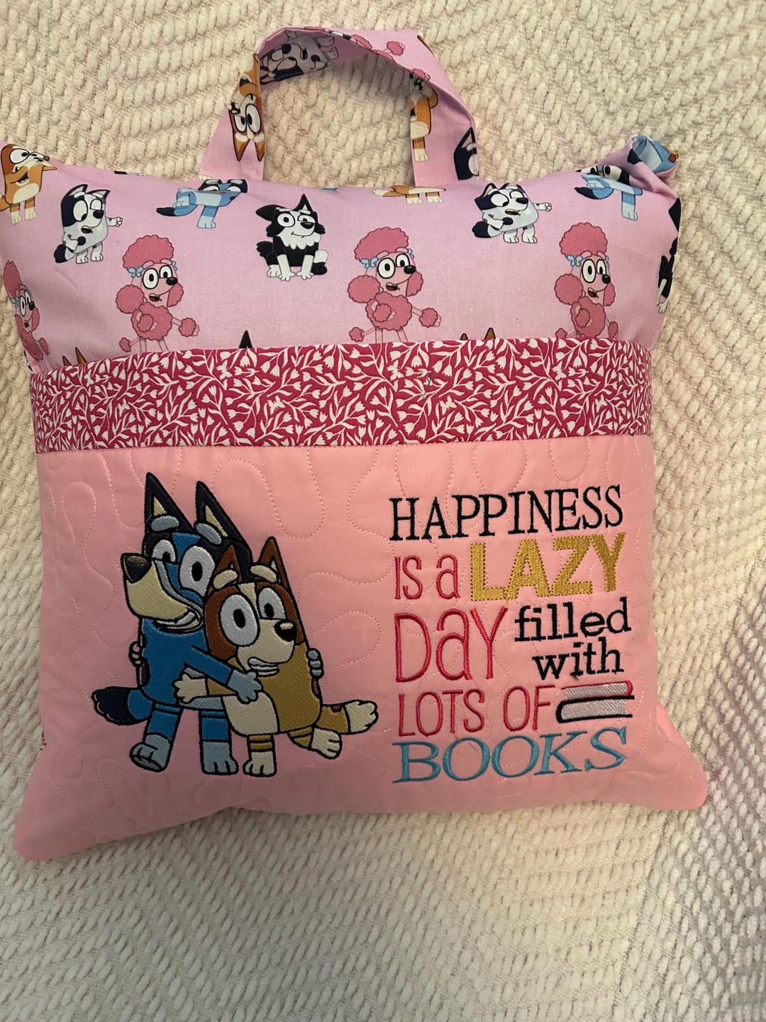 Personalized Bluey and Bingo Reading Pillow: Embroidered Book Pocket - Etsy