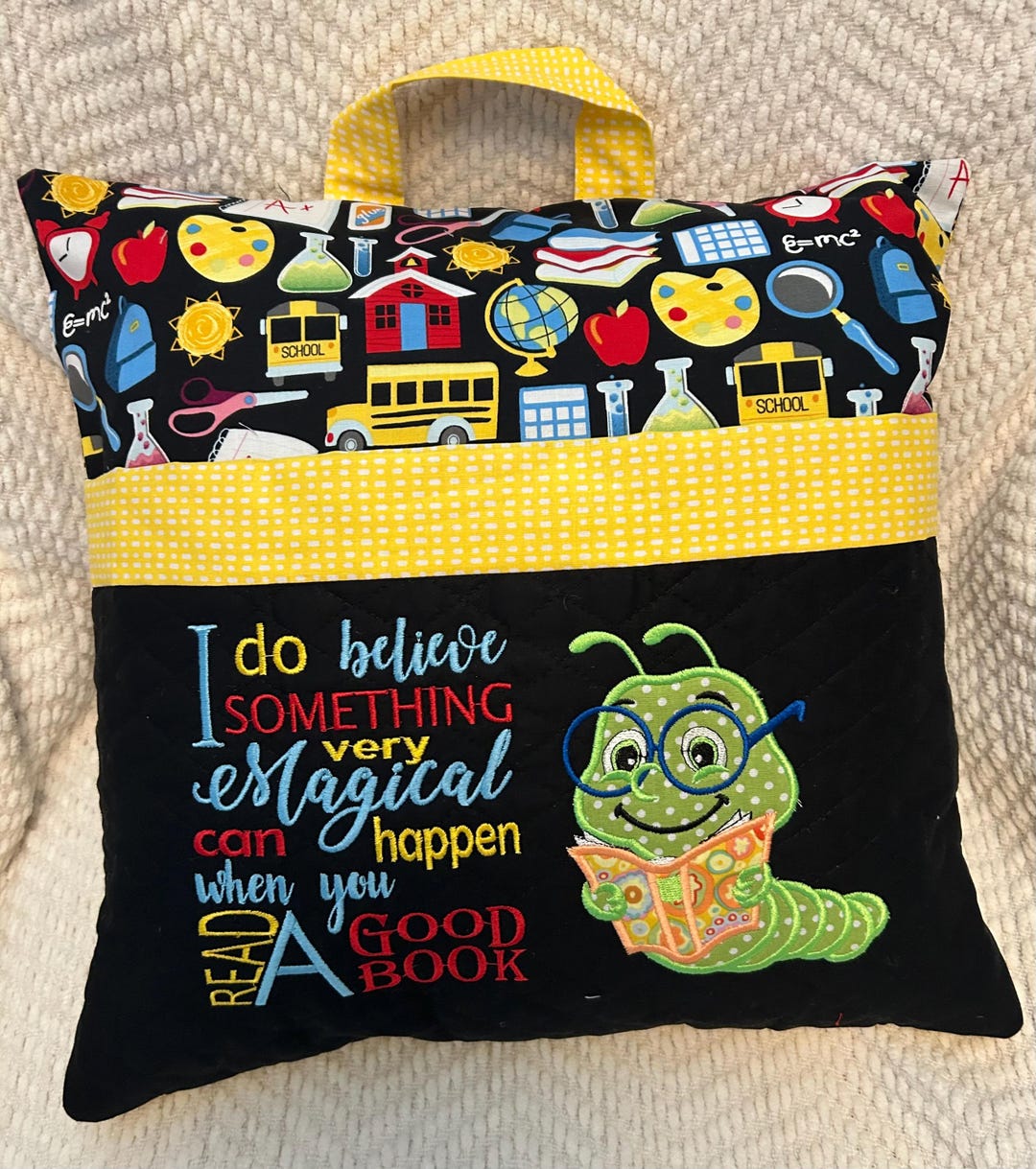 Personalized Book Worm Reading Pillow With Embroidered Book Pocket - Etsy