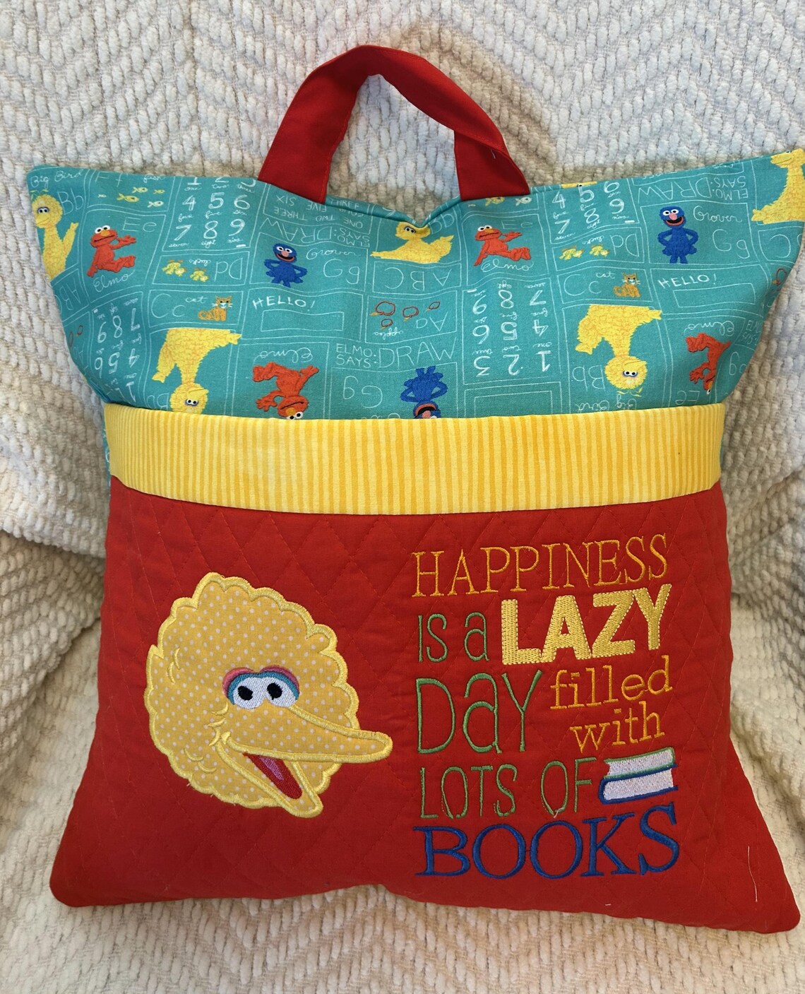 Personalized Big Bird Reading Pillow: Embroidered Book Pocket - Etsy