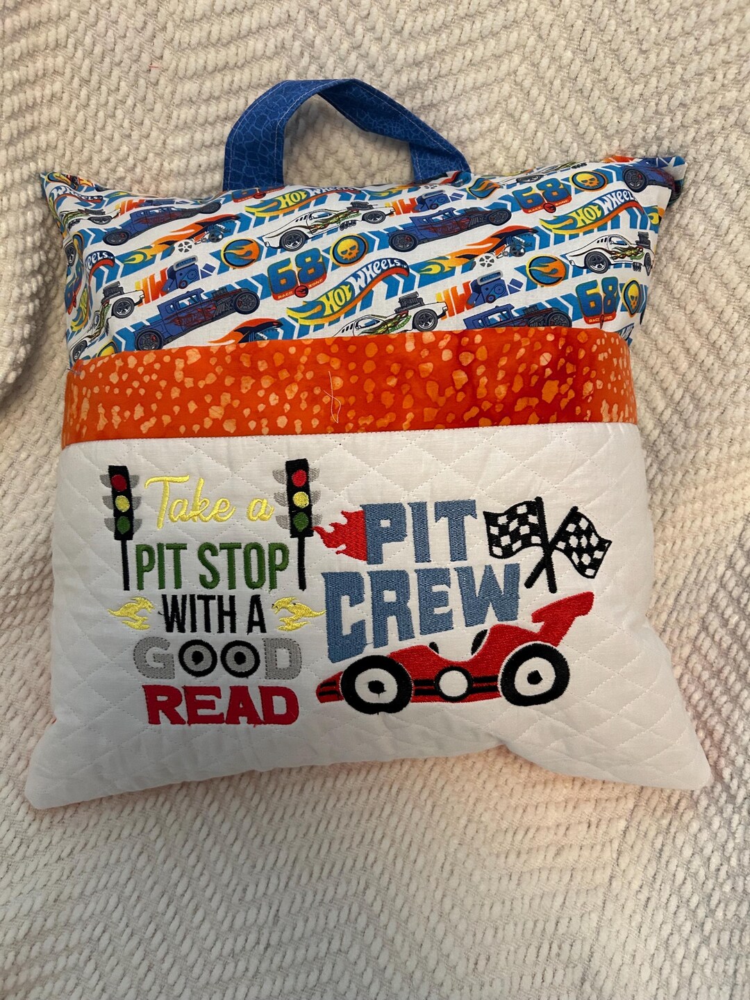Personalized Race Car Reading Pillow With Embroidered Book Pocket - Etsy