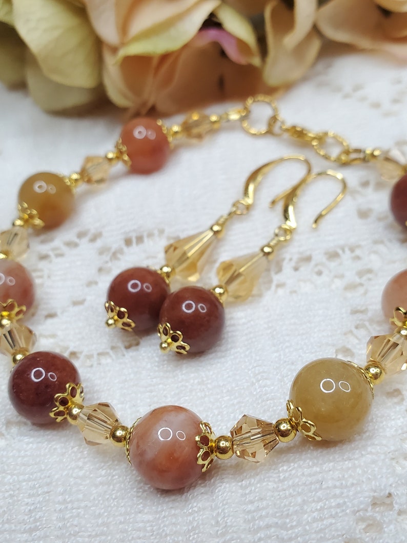 Flower Jade Gemstone and Crystal Bracelet Set, Gemstone Bracelet and ...
