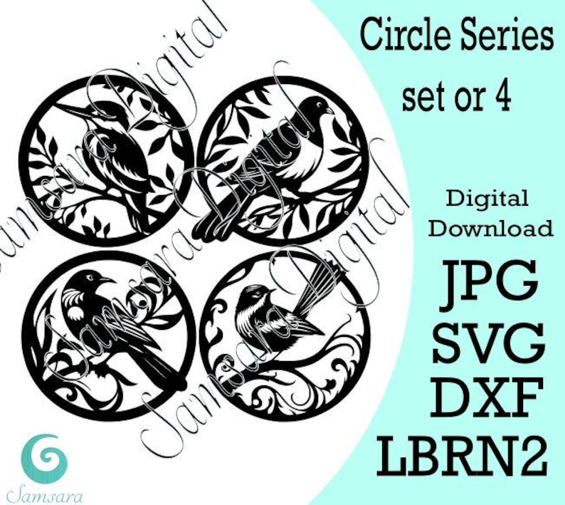 Bird Circle Series SVG, Piwakawaka, Kereru, Kingfisher and Tui Digital ...