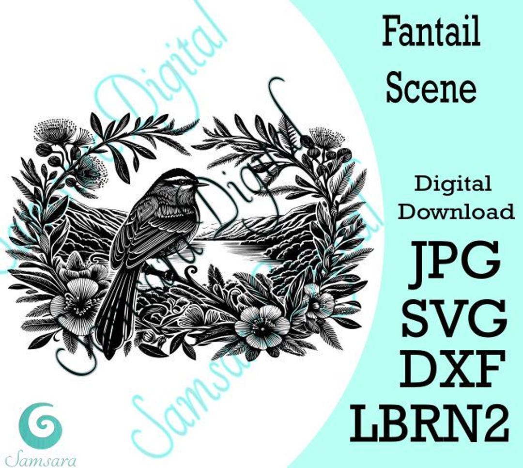 Piwakawaka / NZ Fantail Bird Scene Svg, Digital Download for Laser ...