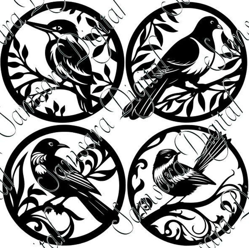 Bird Circle Series SVG, Piwakawaka, Kereru, Kingfisher and Tui Digital ...