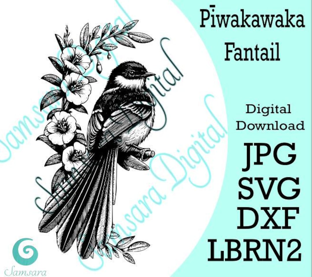 Piwakawaka (NZ Fantail) Bird Svg, Digital Download for Laser Engraving ...
