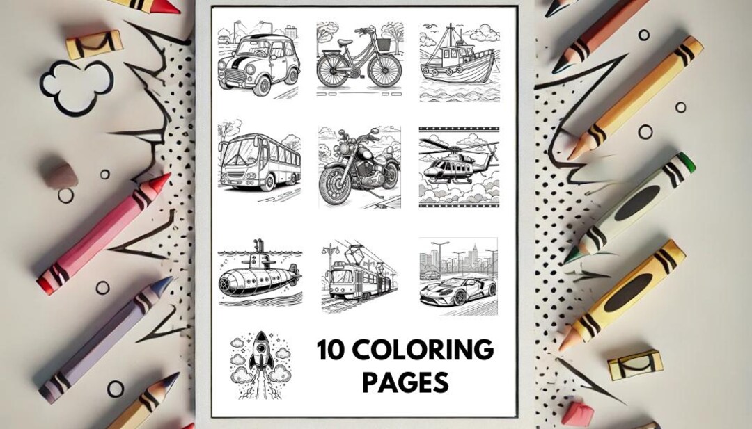 Printable Vehicle Coloring Book – 11 Pages of Transportation Fun for ...