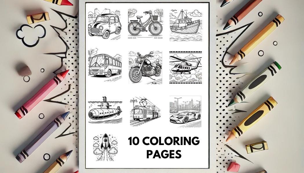 Printable Vehicle Coloring Book – 11 Pages of Transportation Fun for ...