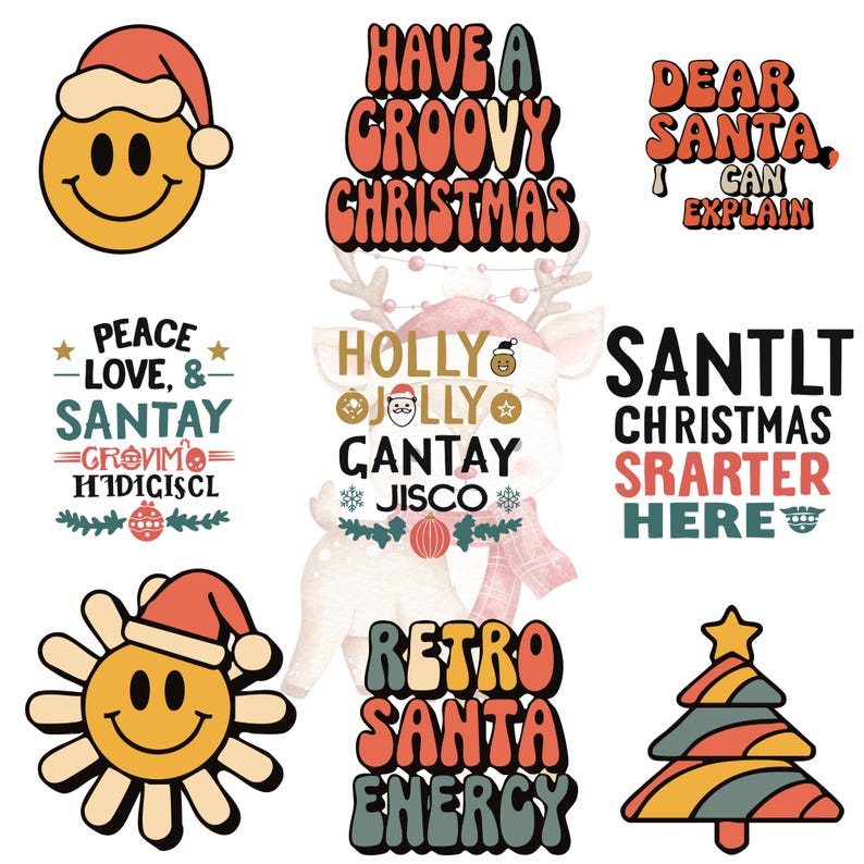 50+ Retro Christmas SVG Designs | Groovy Holiday SVG Bundle | Vintage ...