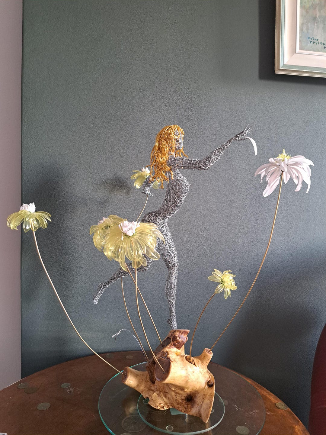 Daisy in Gold Fields, Wire Sculpture, Flower Lady Statue, Go Green Art ...