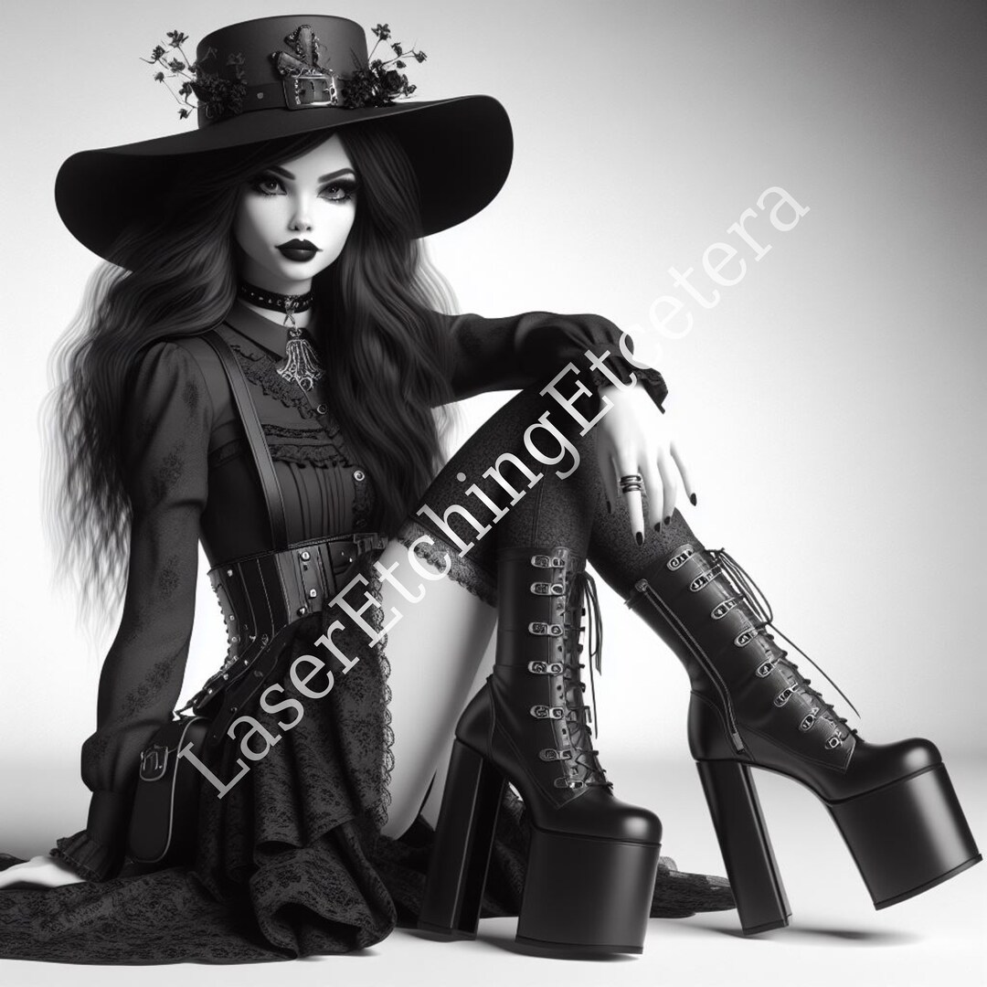 Steampunk Goth Portrait Art Prints: Mysterious Ladies With Cats ...
