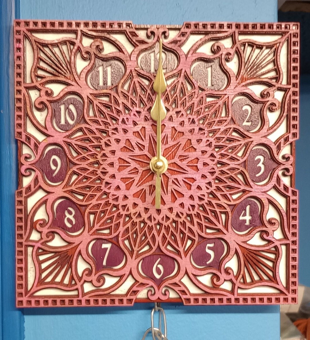 Mandala Clock 8.5x8.5x1 4 Layers in White, Purple, Red, and Pink ...