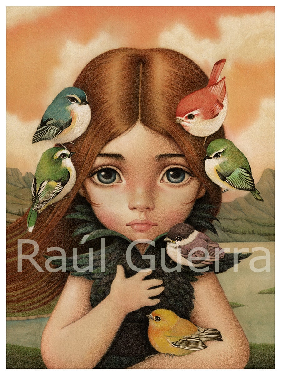 Lady of Birds A3 Size Artprint. Raul Guerra. - Etsy