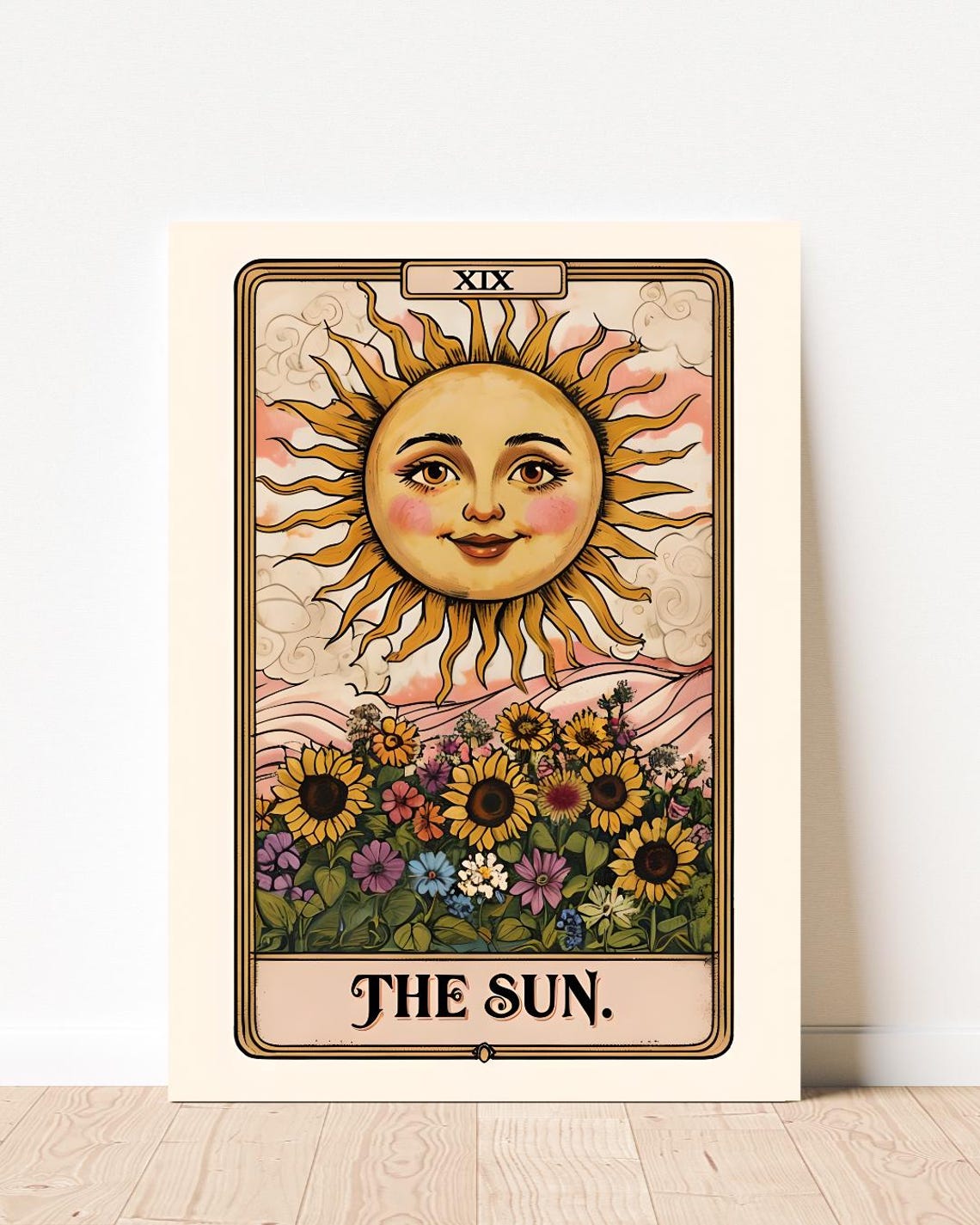 The Sun Tarot Card Art Print – Vintage Sunflower Tarot Illustration ...