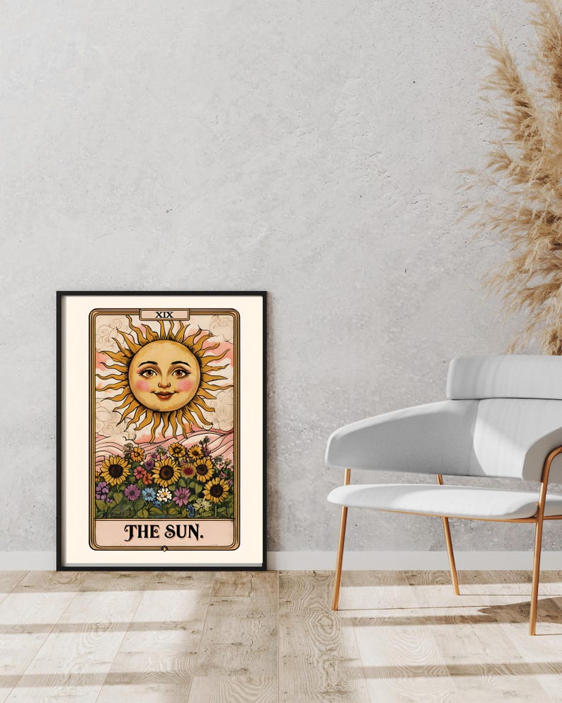 The Sun Tarot Card Art Print – Vintage Sunflower Tarot Illustration ...