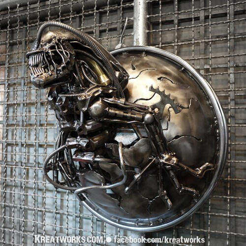 Metal Sculpture Recycled Metal Standing Monster : Tail up - Etsy