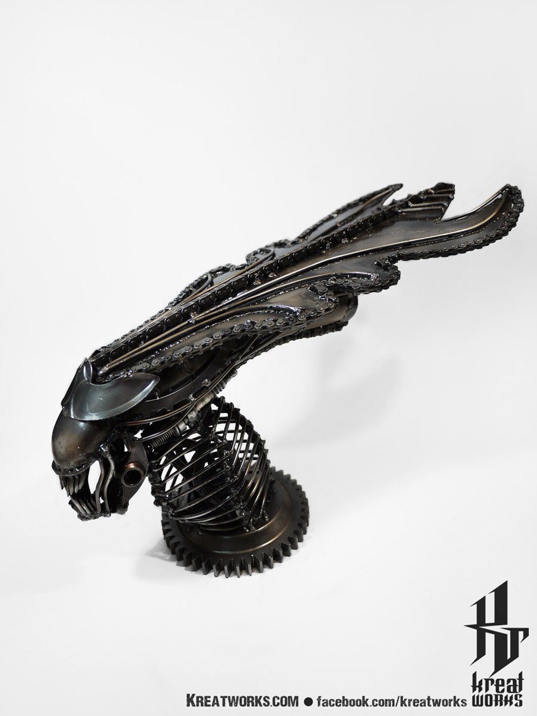 Recycled Metal Queen Monster Head --- Steampunk Dieselpunk Cyberpunk ...