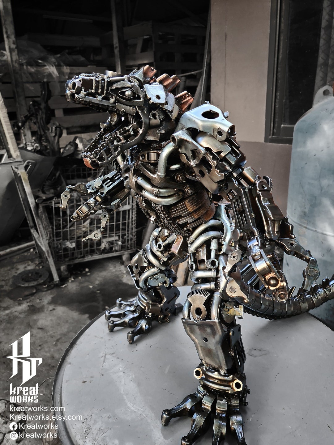 Recycled Metal Mechanized Apex Predator Robot Sculpture (medium Item ...